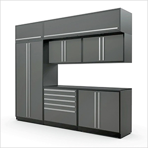 8-Piece Glossy Grey Cabinet Set with Silver Handles and Powder Coated ...