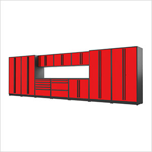 12-Piece Glossy Red Cabinet Set with Black Handles and Powder Coated ...
