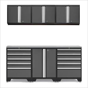 NewAge PRO Series Grey 7-Piece Workstation with Stainless Steel Top