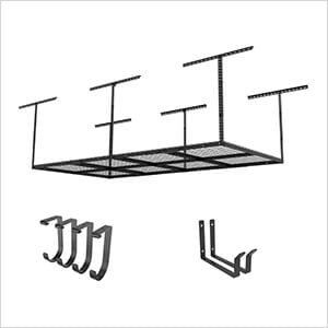 Fleximounts GR48B-H | 4' x 8' Overhead Storage Rack with Hooks (Black)